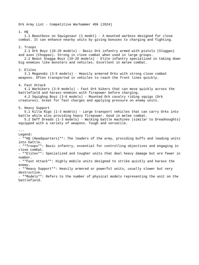 Ork Army List 2024 | PDF | Technology & Engineering