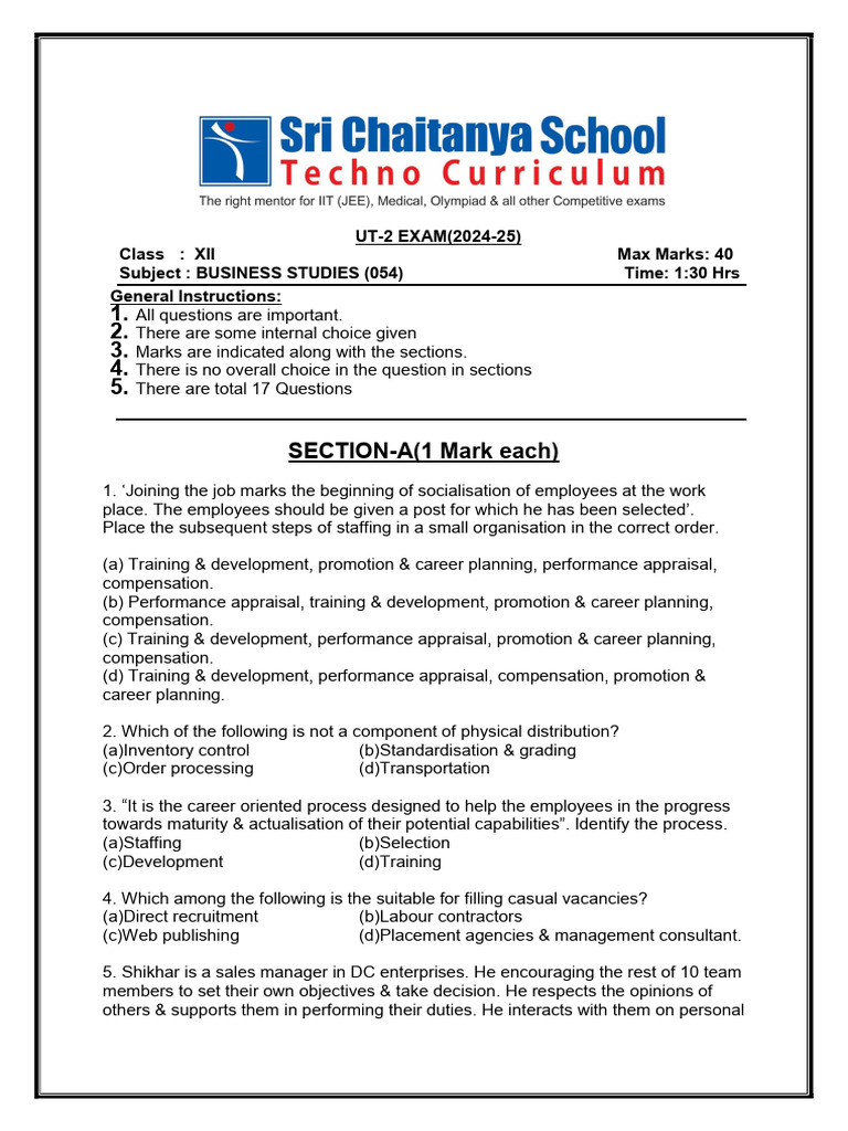 SECTION-A (1 Mark Each) | PDF | Business | Economies