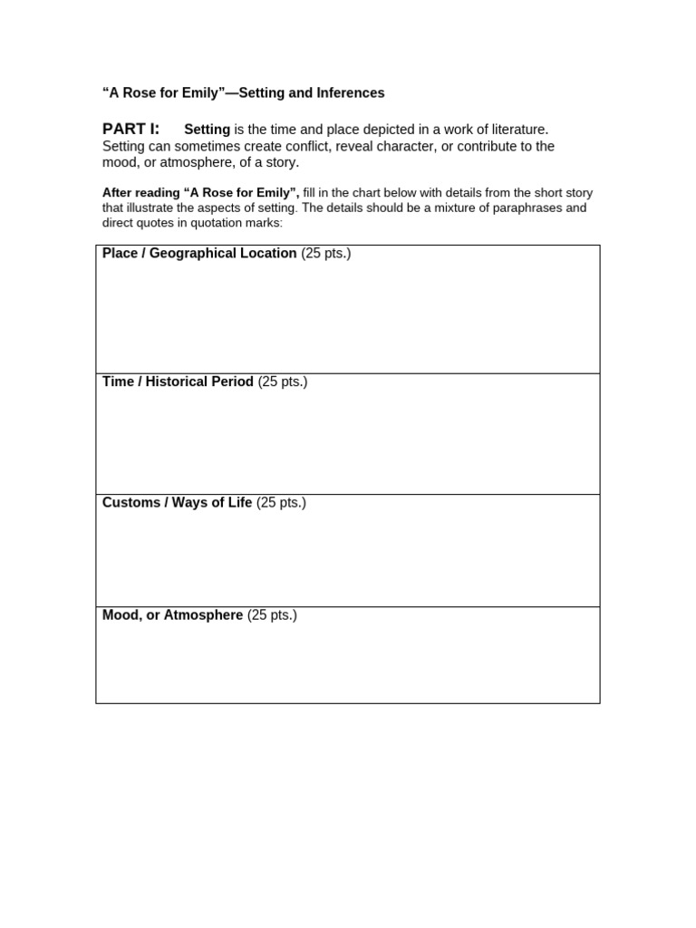 "A Rose for Emily" Setting Guide | PDF
