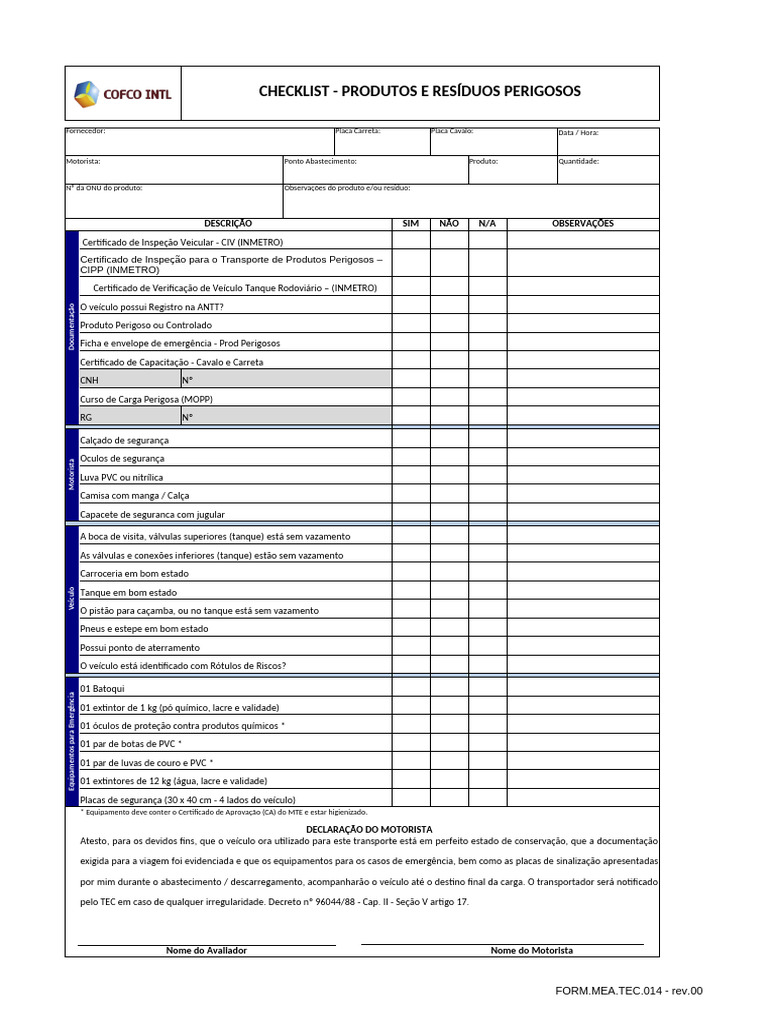 Form - Mea.tec.002 - Checklist de Produtos e Resíduos Perigosos - Rev ...