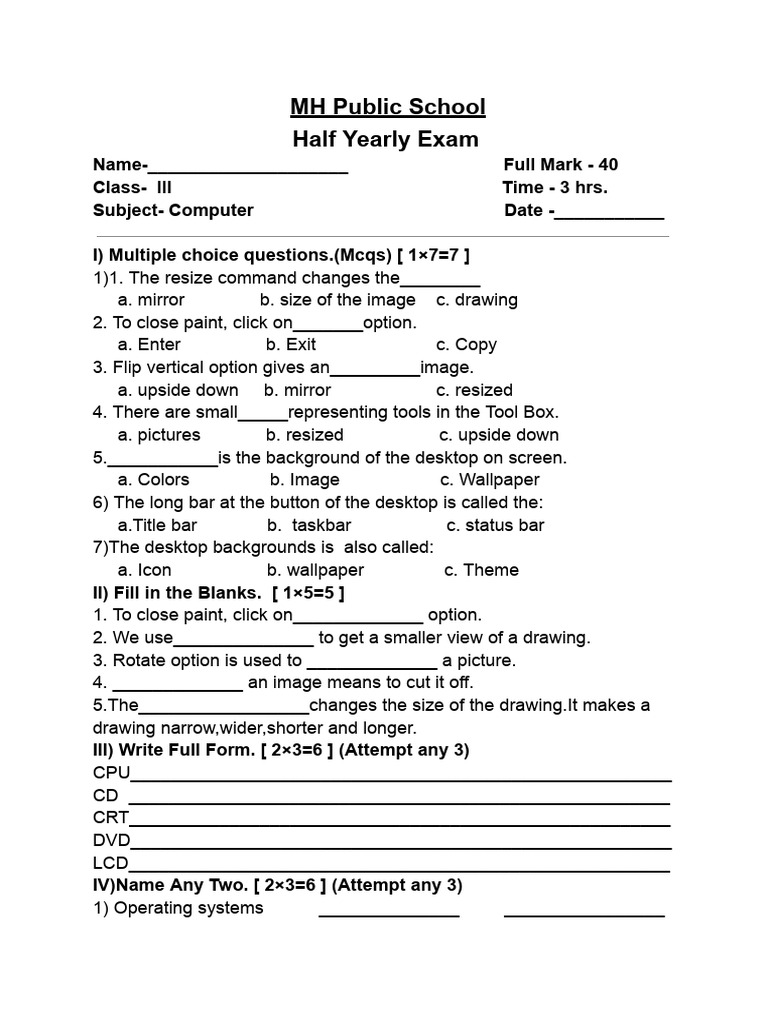Computer 3 Half Yearly | PDF | Graphical User Interfaces | Computing