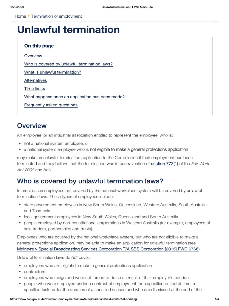 Unlawful Termination | PDF