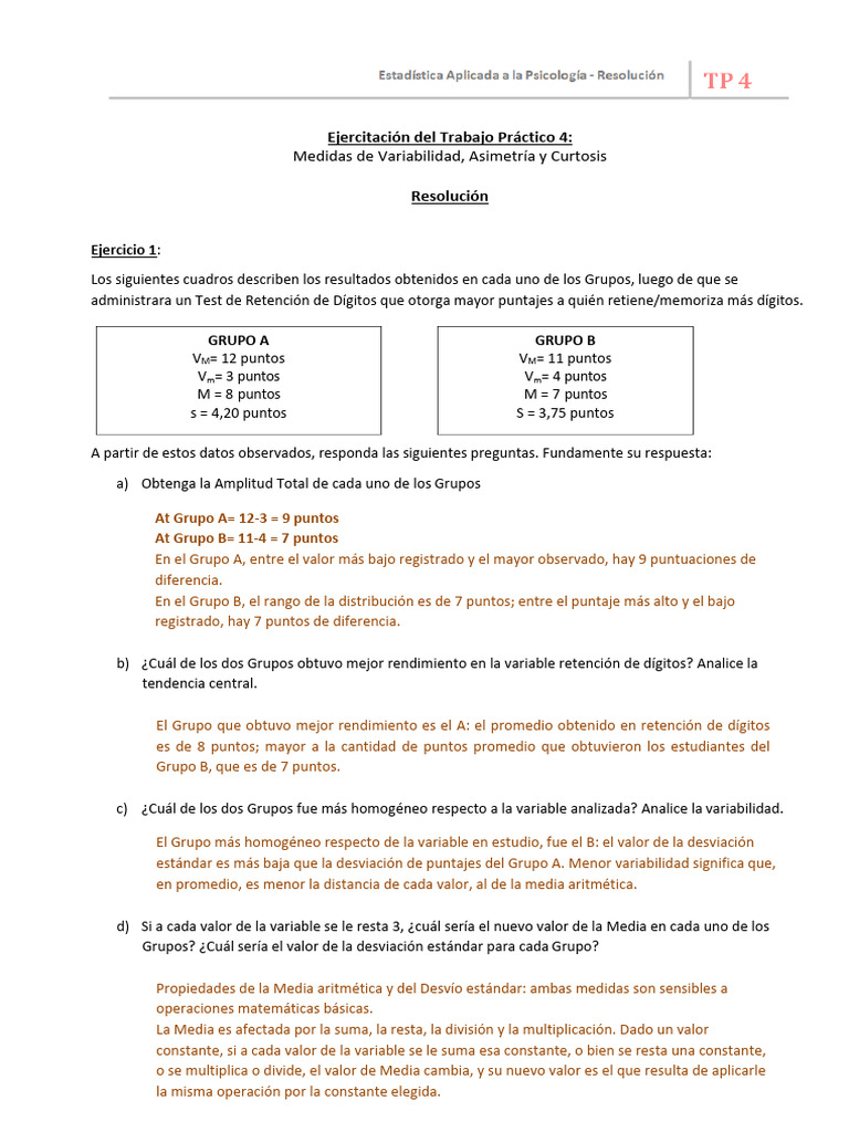 TP4 - Resolución de La Ejercitación | PDF | Desviación Estándar | Mediana