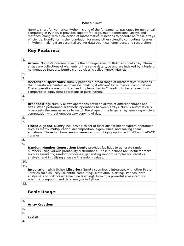 Python Numpy | PDF | Matrix (Mathematics) | Mathematics Python Numpy | PDF | Matrix (Mathematics) | Mathematics