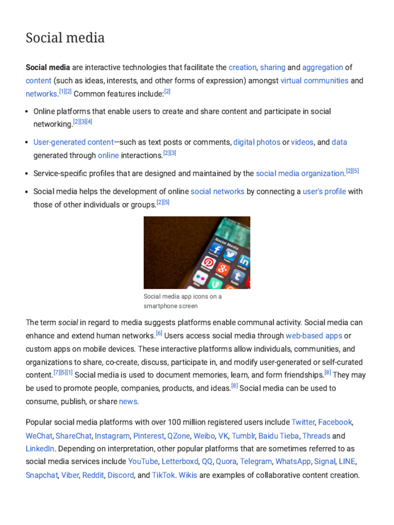 Social Media - Wikipedia | PDF | Social Media | Popular Culture & Media ...