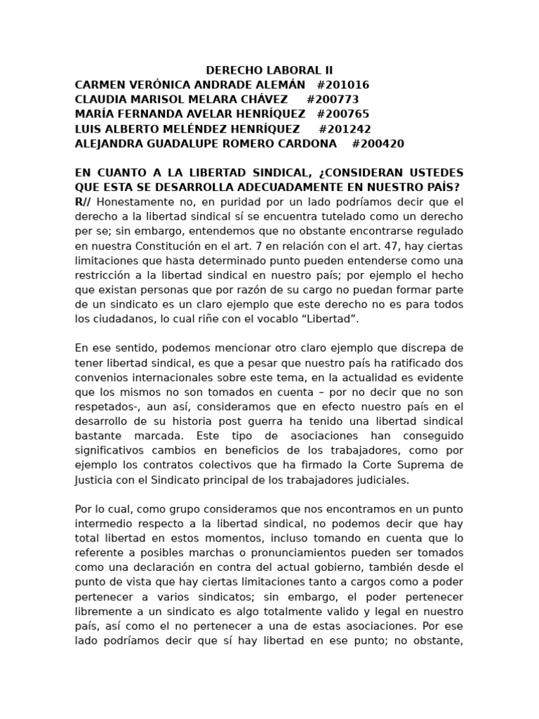 Derecho Laboral Ii | PDF | Sindicato | Derecho laboral