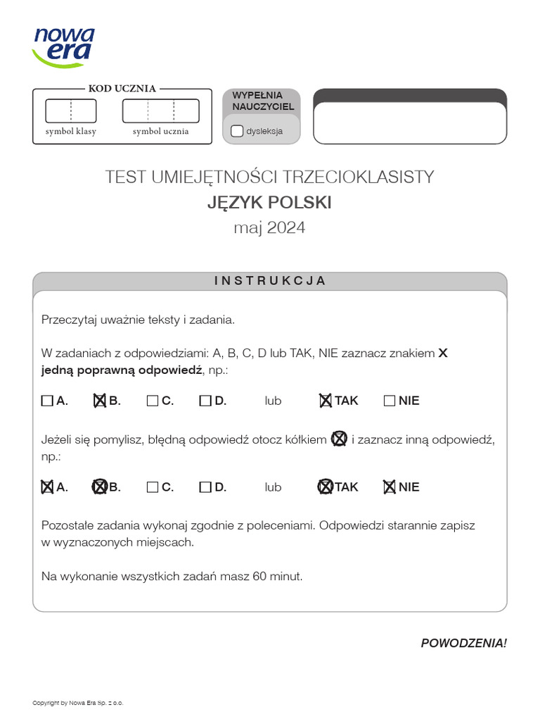 Arkusz J Polski Tut 2024 | PDF