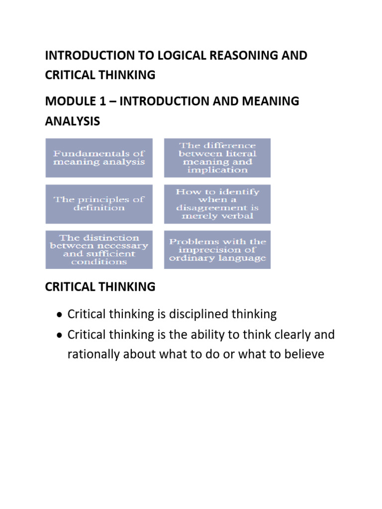 Module 1 INTRODUCTION TO LOGICAL REASONING AND CRITICAL THINKING | PDF ...