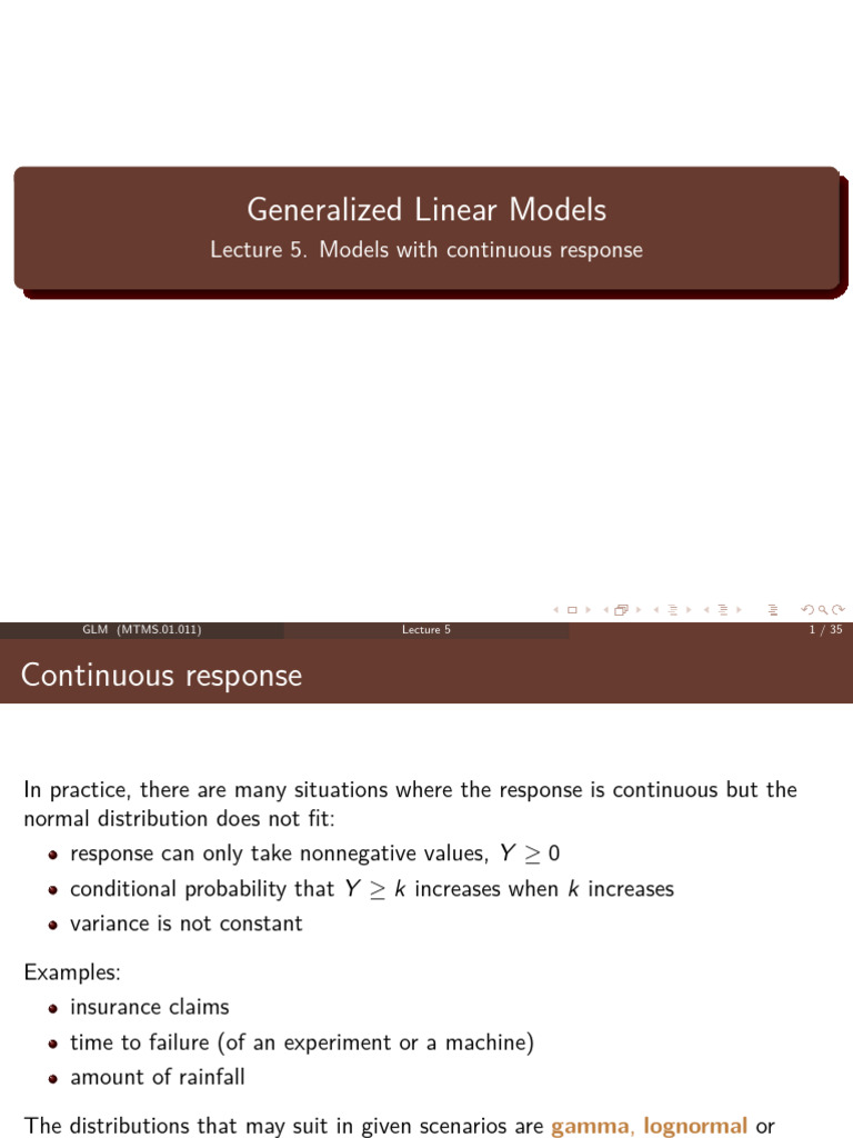 GLM Slides 5 Continuous Response | PDF | Coefficient Of Variation | Normal Distribution