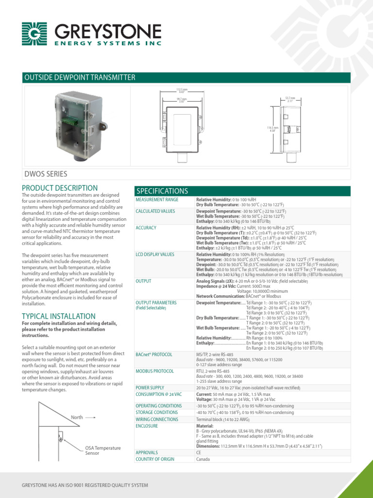 Outdoor Wet Bulb Temp Sensor | PDF | Humidity | Metrology