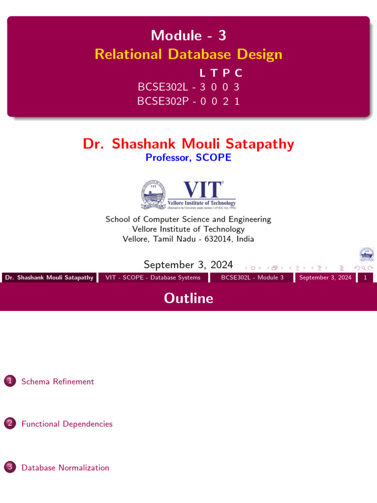 Bcse302l Dbms Module-3 Smsatapathy | PDF | Relational Model | Data Management