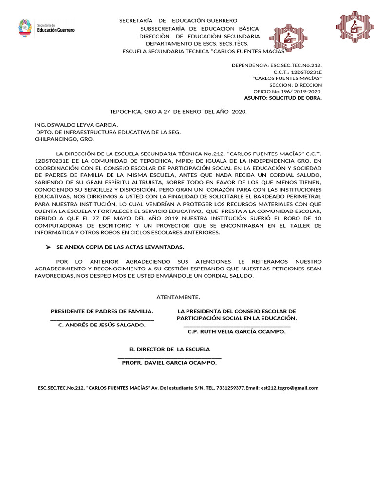 Solicitud de Obra 2020 | PDF