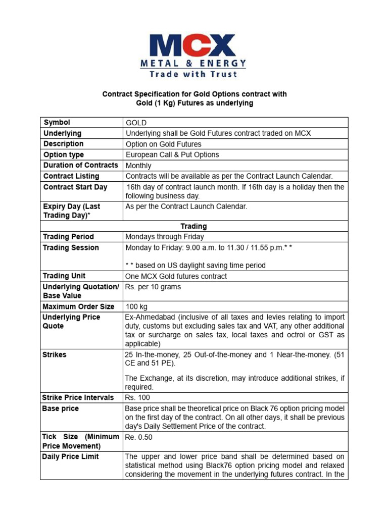 Gold Options Contract Guide | PDF | Option (Finance) | Futures Contract