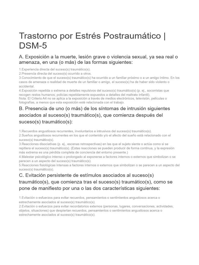 Trastorno Por Estres Postraumatico | PDF | Medicina CLINICA | Psicología anormal