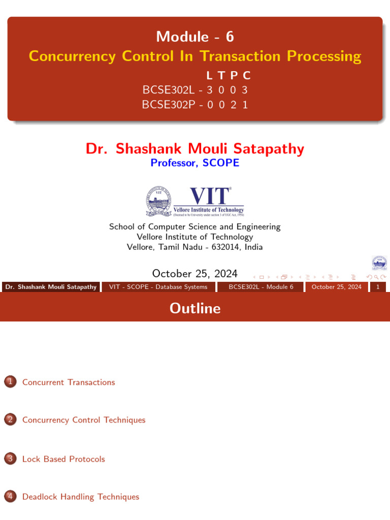 Bcse302l DBMS Module-6 Smsatapathy | PDF | Database Transaction | Synchronization