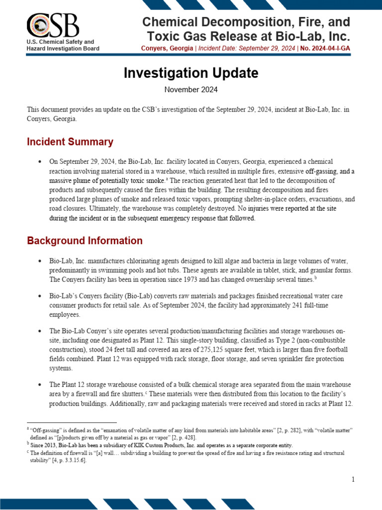 Investigation Update Bio-Lab Final Nov2024 | PDF | Fires | Chlorine