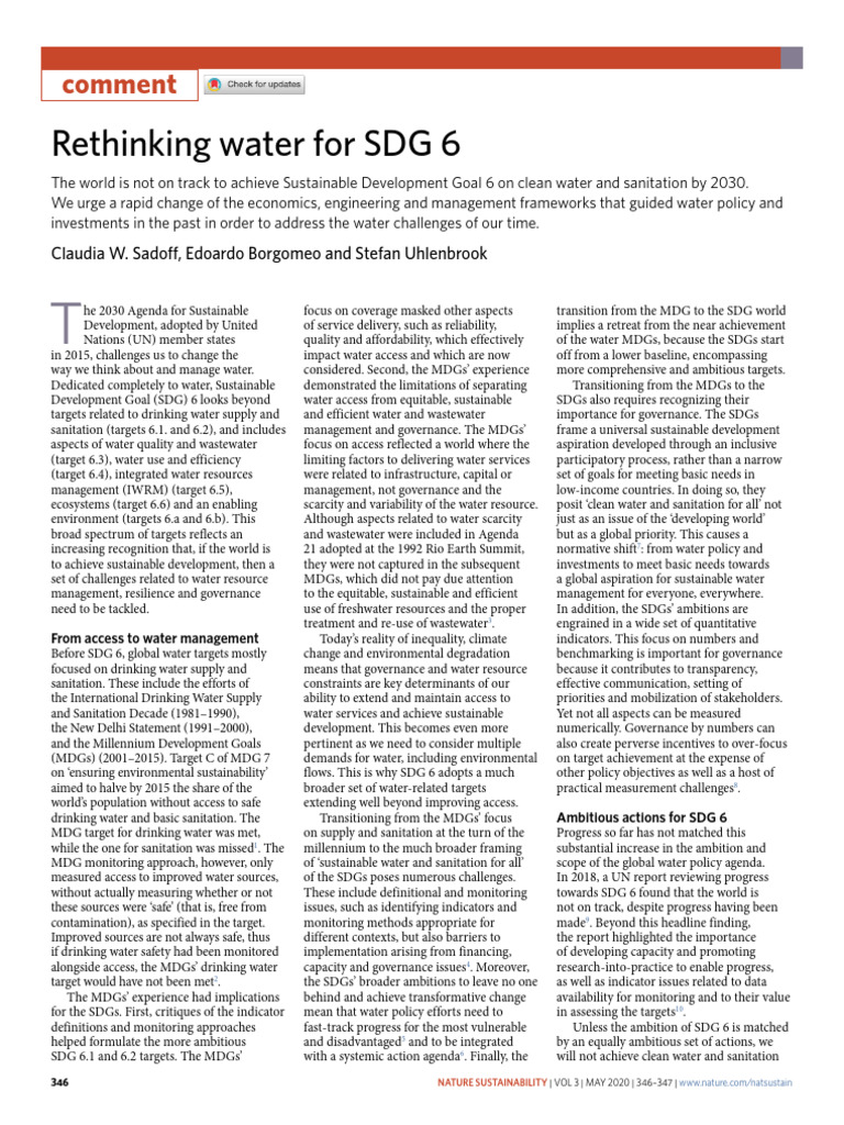 Rethinking Water Management for SDG 6 | PDF | Millennium Development ...