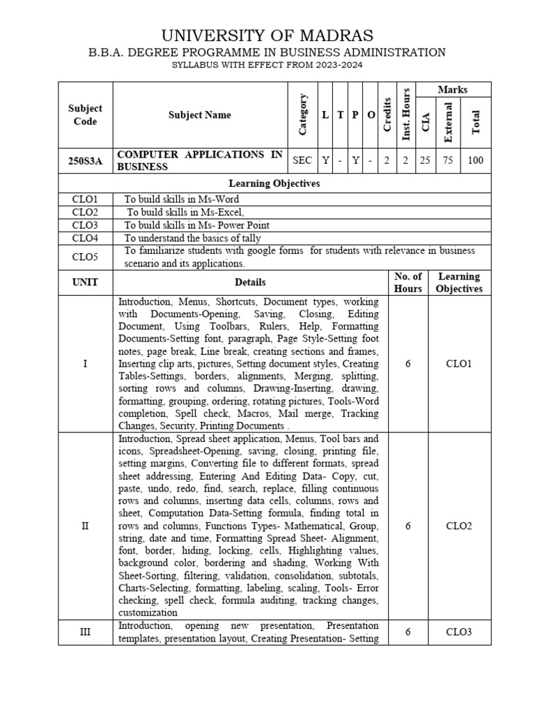 250S3A Computer Applications in Business | PDF | Microsoft Excel | Computing