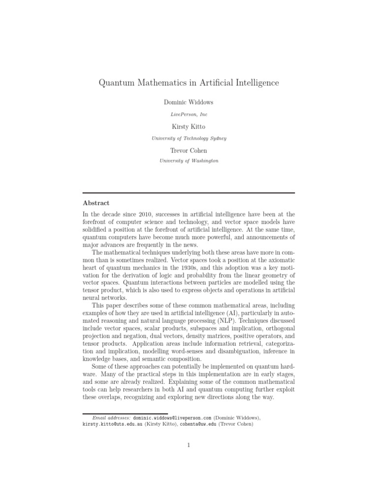 Quantum Mathematics in Artificial Intelligence | PDF | Eigenvalues And Eigenvectors | Vector Space