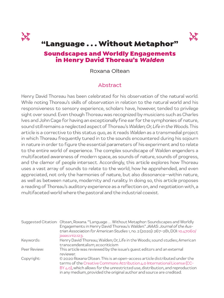 Thoreau's Soundscapes in Walden Analysis | PDF | Walden | Henry David ...
