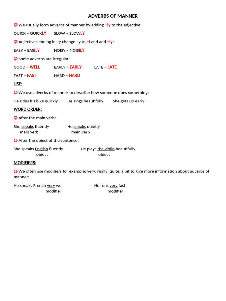 Adverbs of Manner and Linkking Words Grammar | PDF | Adverb | Verb