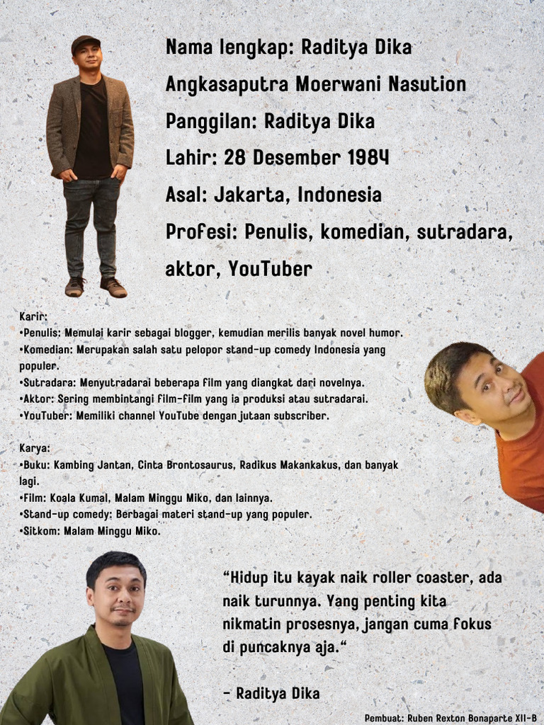 Nama Lengkap Raditya Dika Angkasaputra Moerwani Nasution Panggilan Raditya Dika Lahir 28 ...