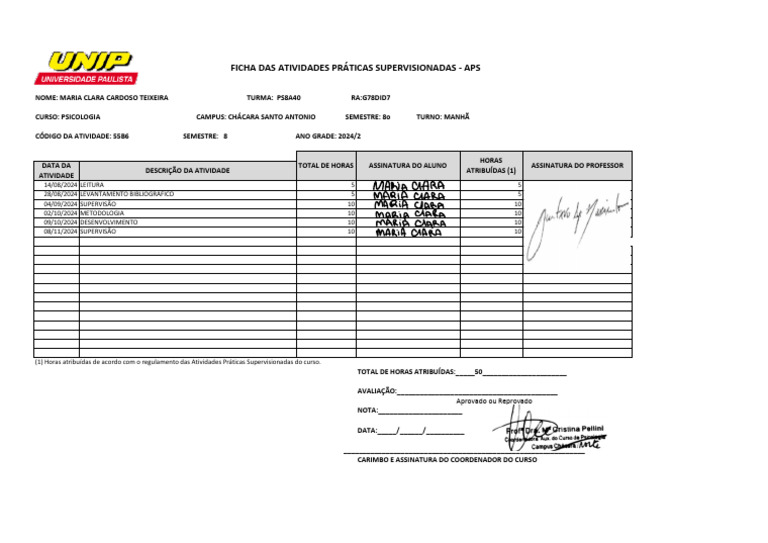 Ficha - APS TCC Maria Clara | PDF