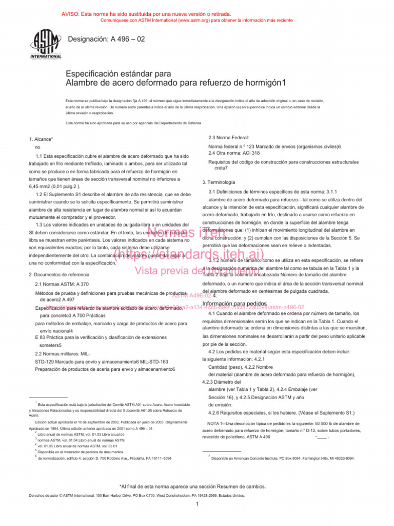 Astm A496 02 | PDF | Cable | Acero