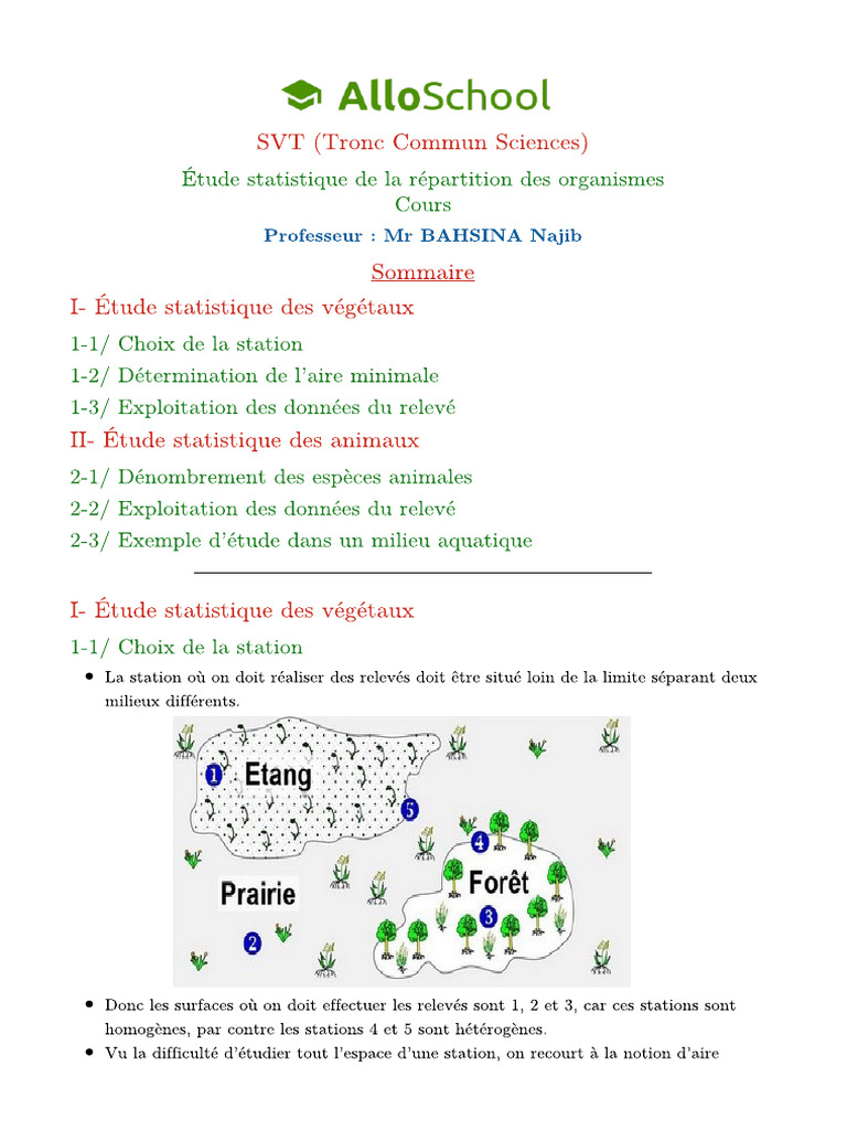 Cours 1 2 Etude Statistique de La Repartition Des Organismes 2 | PDF