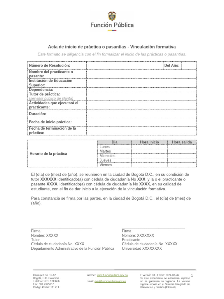 Acta Inicio Practica Pasantias v3 | PDF
