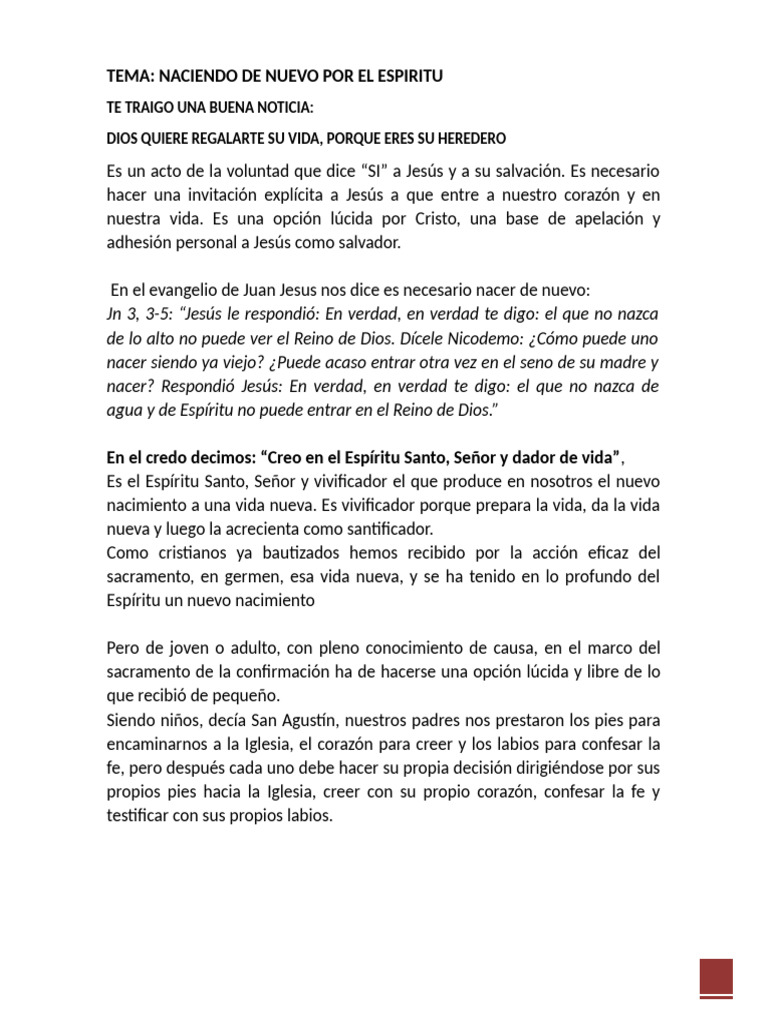 Tema Del Kerigma Nacer de Nuevo | PDF | Oración | eucaristía
