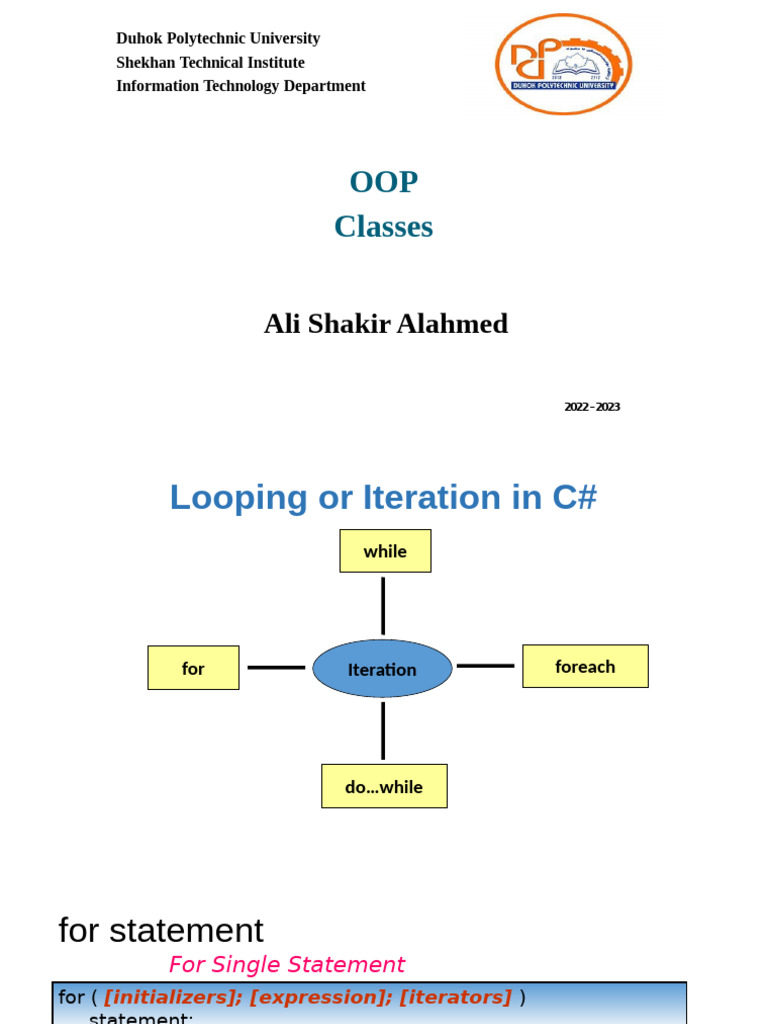 OOP Classes: Ali Shakir Alahmed | PDF | Computer Programming | Control Flow