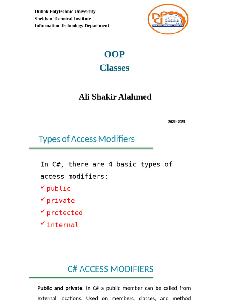 OOP Classes: Ali Shakir Alahmed | PDF | C Sharp (Programming Language) | Software