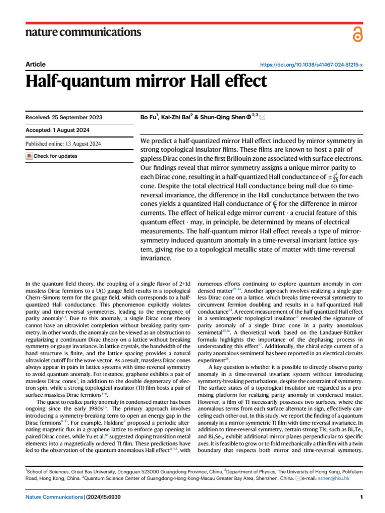 Half-quantum mirror Hall effect | PDF | Eigenvalues And Eigenvectors ...