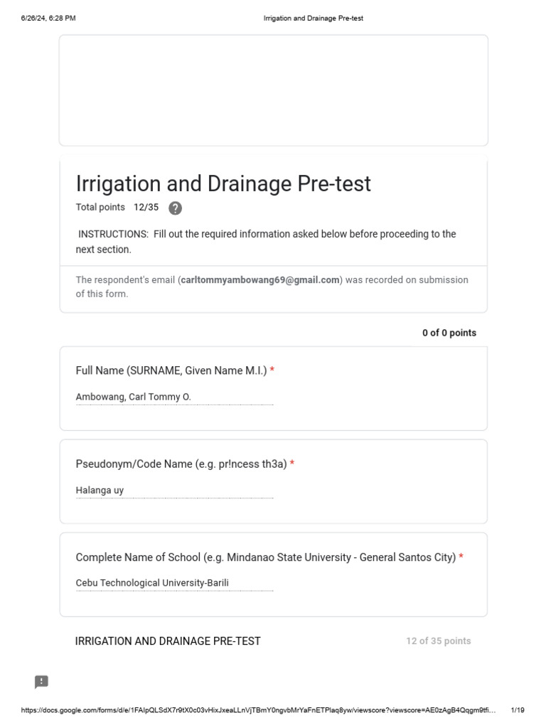 Irrigation and Drainage Pre-Test Guide | PDF | Irrigation | Drainage