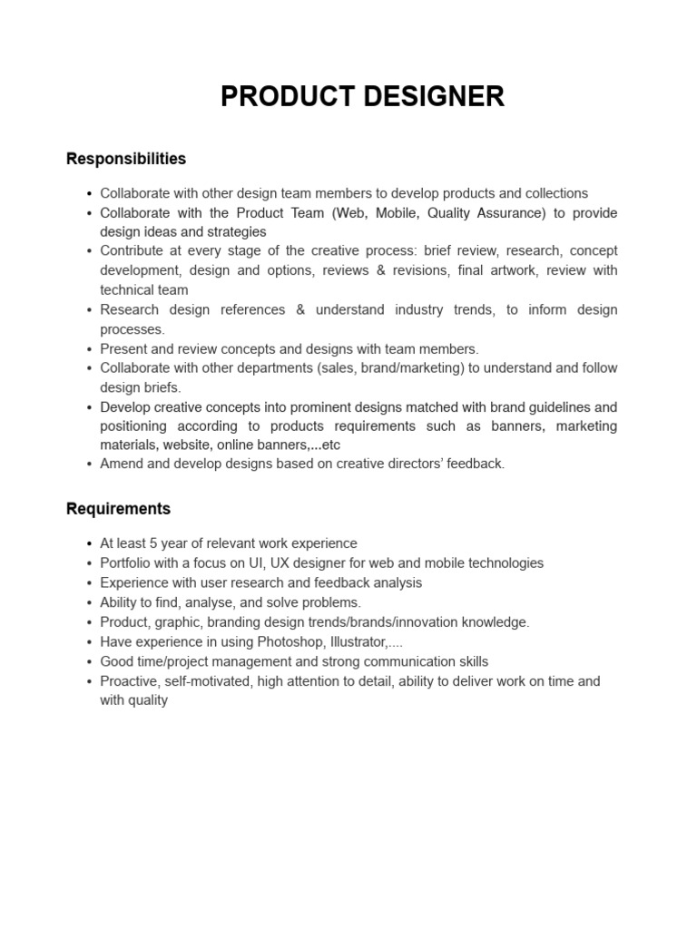 JD Product Designer | PDF