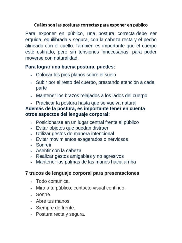 Cuáles Son Las Posturas Correctas para Exponer en Público | PDF