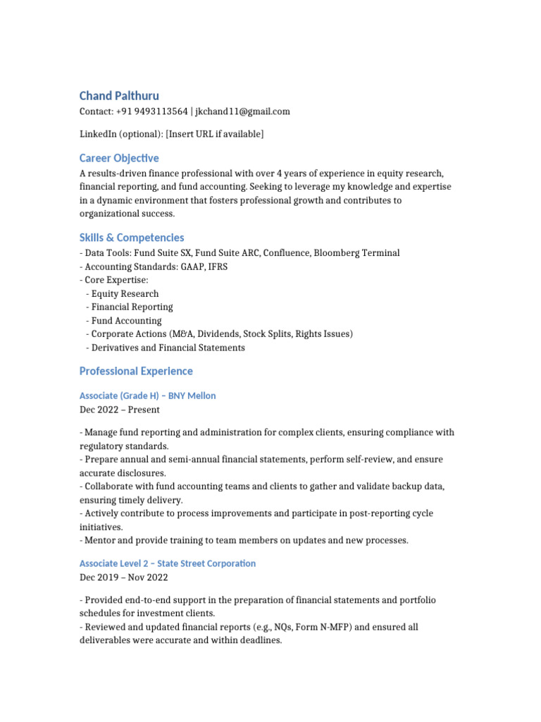 Chand Palthuru Resume | PDF | Financial Statement | Accounting