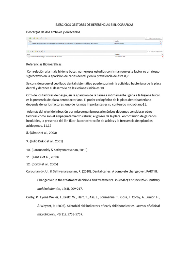 Ejercicios Gestores de Referencias Bibliograficas | PDF | Medicina | Boca