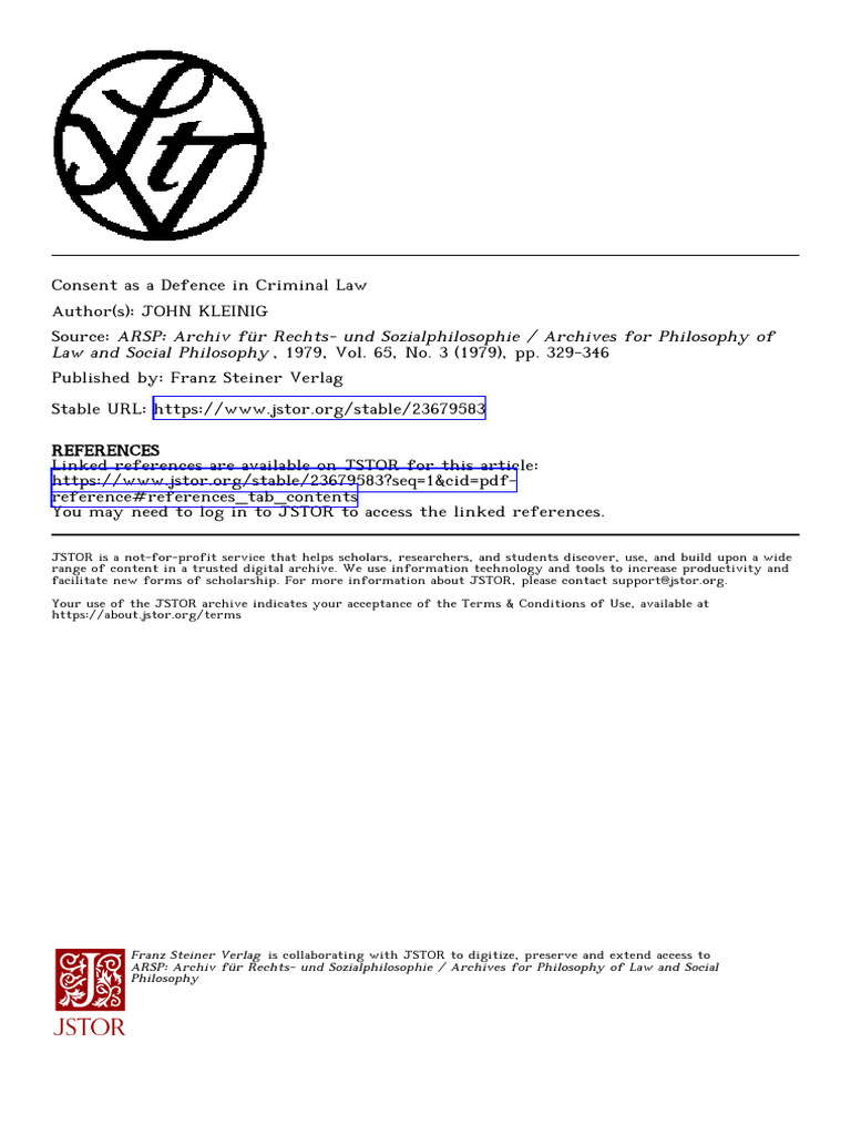KLEINIG ConsentDefenceCriminal 1979 | PDF | Crimes | Crime & Violence