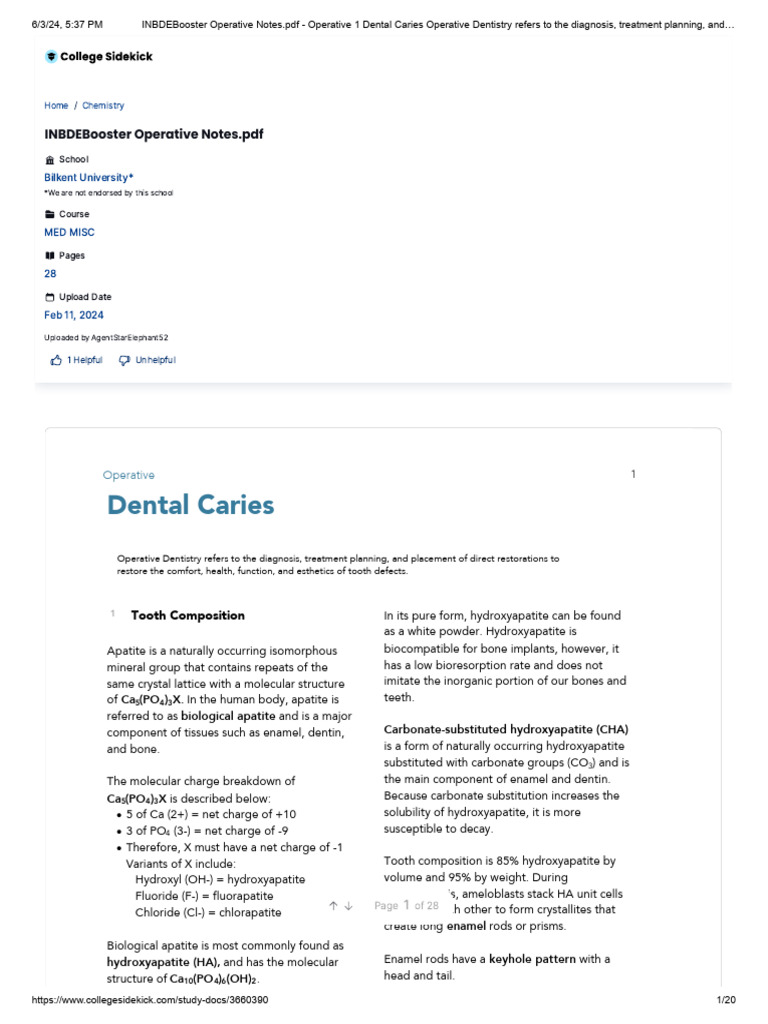 Dental Caries: Inbdebooster Operative Notes PDF | PDF | Tooth Enamel ...