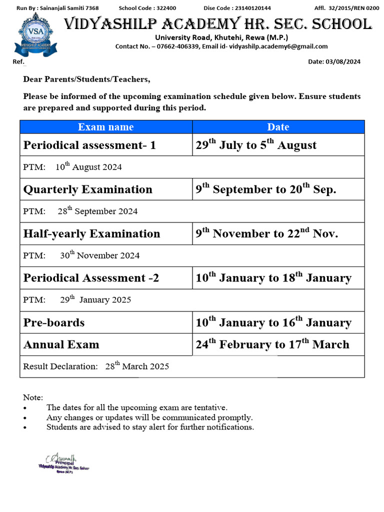 Examination Schedule 2024-25 | PDF
