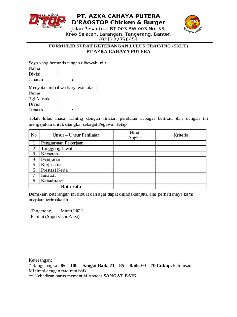 Draft Formulir SKLT Resto | PDF