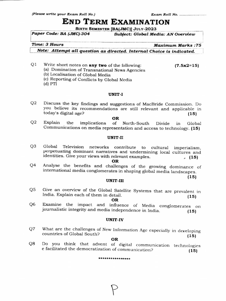 Bajmc 6 Sem Global Media An Overview Bajmc 304 Jul 2023 | PDF ...