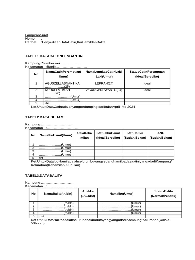 Form Pengumpulan Data Catin Ibu Hamil Dan Balita | PDF