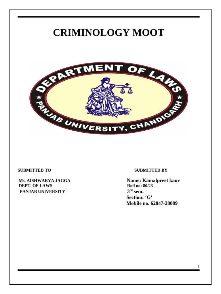 CRIMINOLOGY MOOT FINAL New | PDF | Intention (Criminal Law) | Mens Rea
