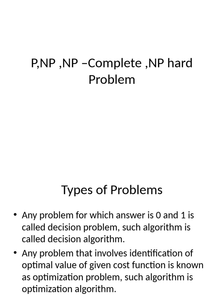 Understanding P, NP, NP-Complete, and NP-Hard | PDF | Time Complexity ...