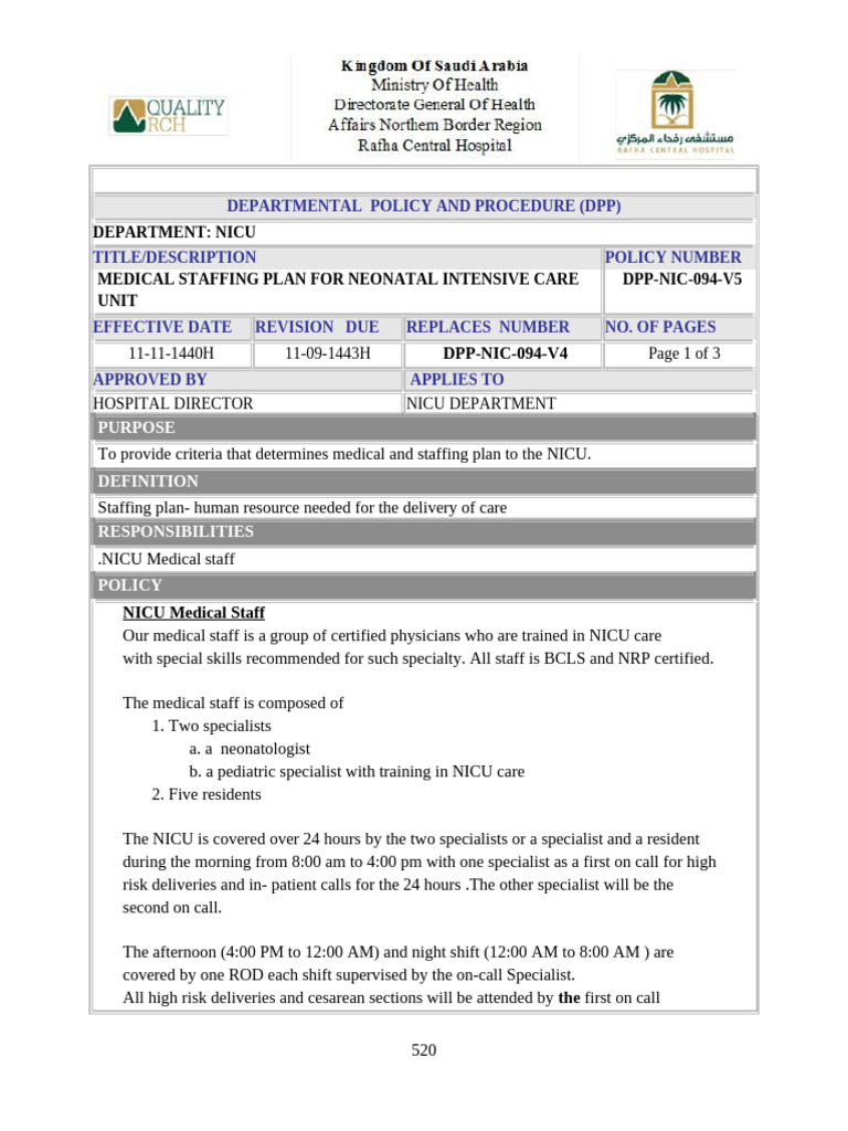 Z.medical Staffing Plan For Neonatal Intensive Care Unit-94 | PDF ...