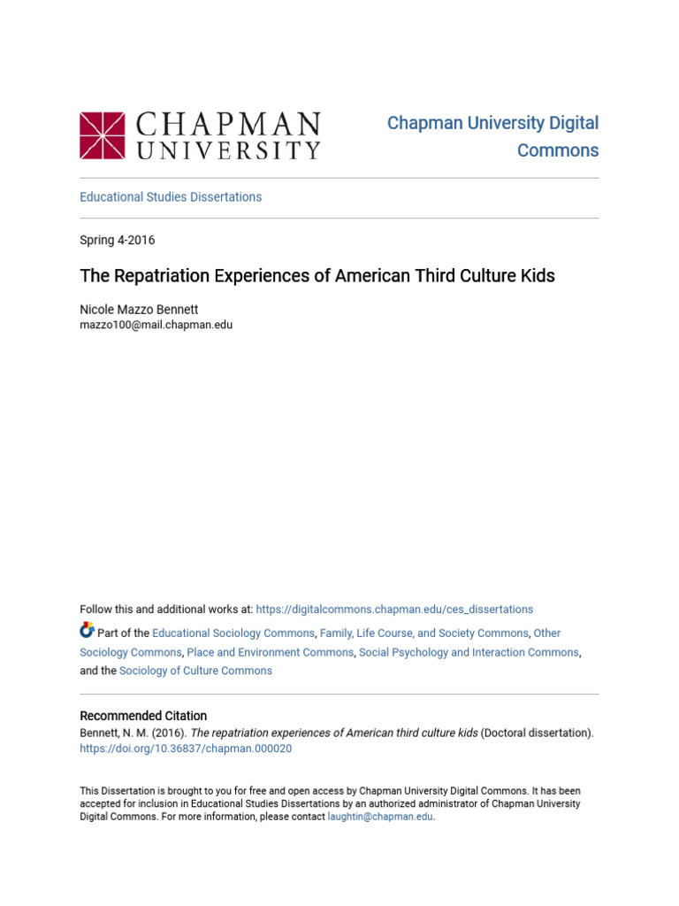 The Repatriation Experiences of American Third Culture Kids | PDF ...