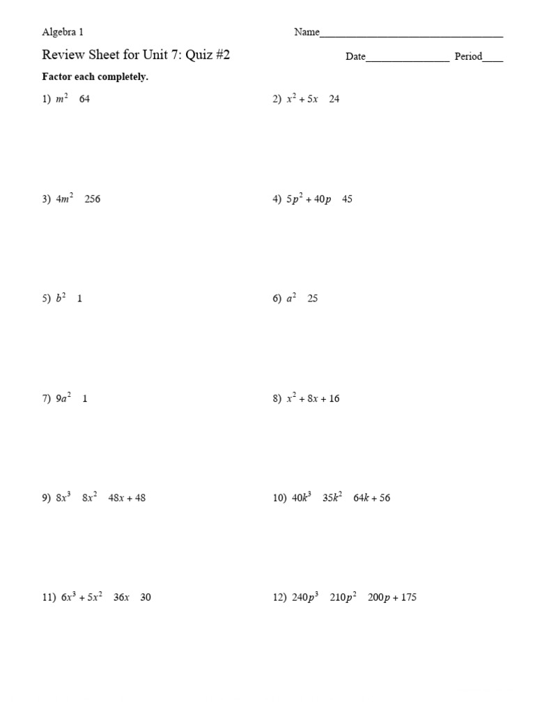 Review Sheet For Unit 7-Quiz #2 (2024) | PDF